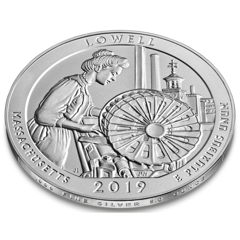 2019, US Quarter reverse, Lowell, Massachusetts National Historic Park ...